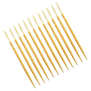 200pcs Double-Head Toothpicks Soft Plastic Oral Care Interdental Floss Cleaners toothpicks,Braces Brush (Light Yellow)