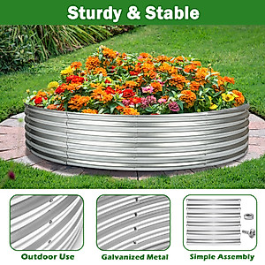 OUSHENG Round Galvanized Raised Garden Beds Outdoor, Steel Fire Pit Ring Flower Planter Metal Above Ground Boxes Kit for Gardening Vegetables Outside, 2×2×1ft
