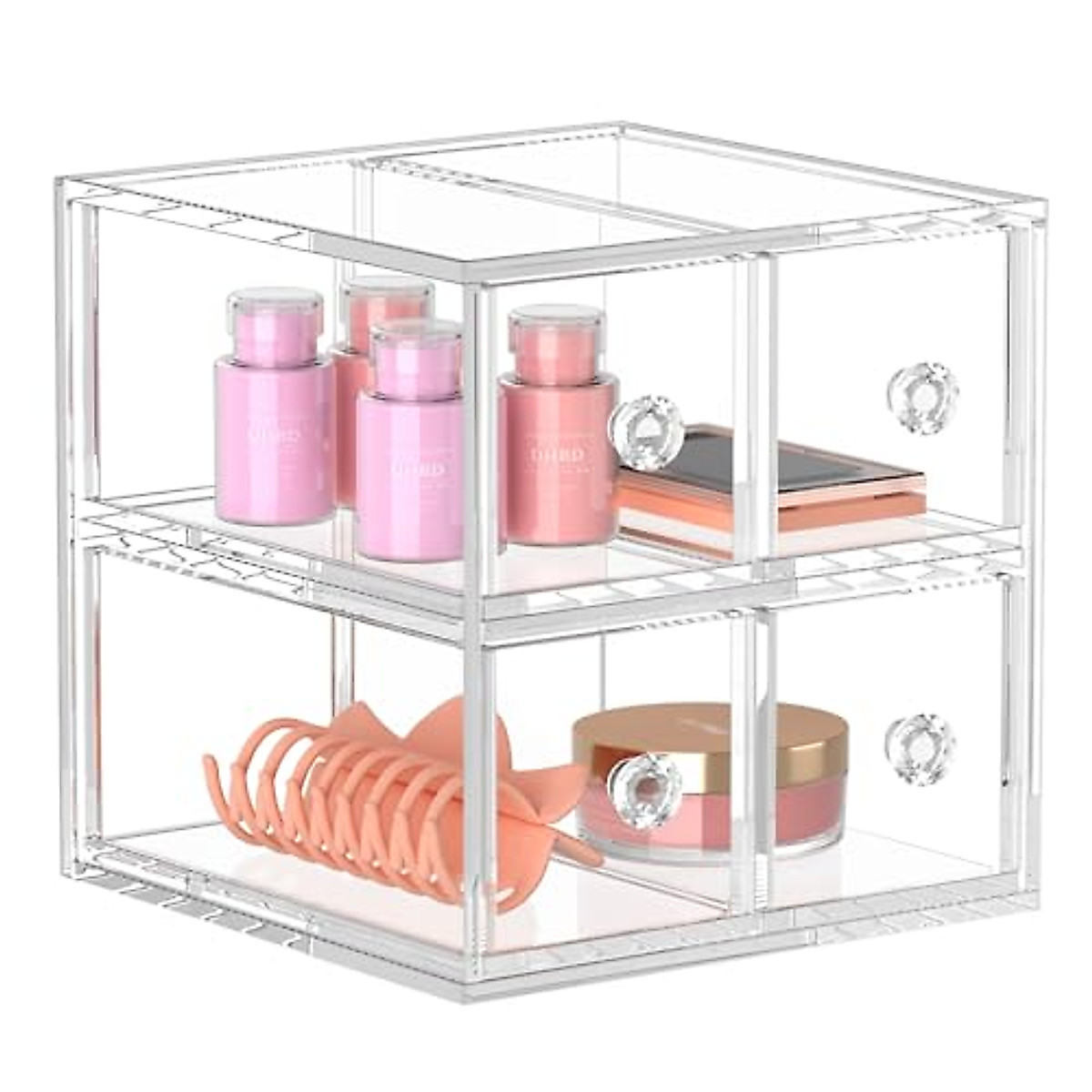 AITEE Acrylic Clear Makeup Organizer with 4 Drawers Stackable Cosmetics Storage Display Case for Vanity,Bathroom Counter, Dresser,Desktop,Countertop Holder for Lipstick, Eyeshadow, Nail Polish