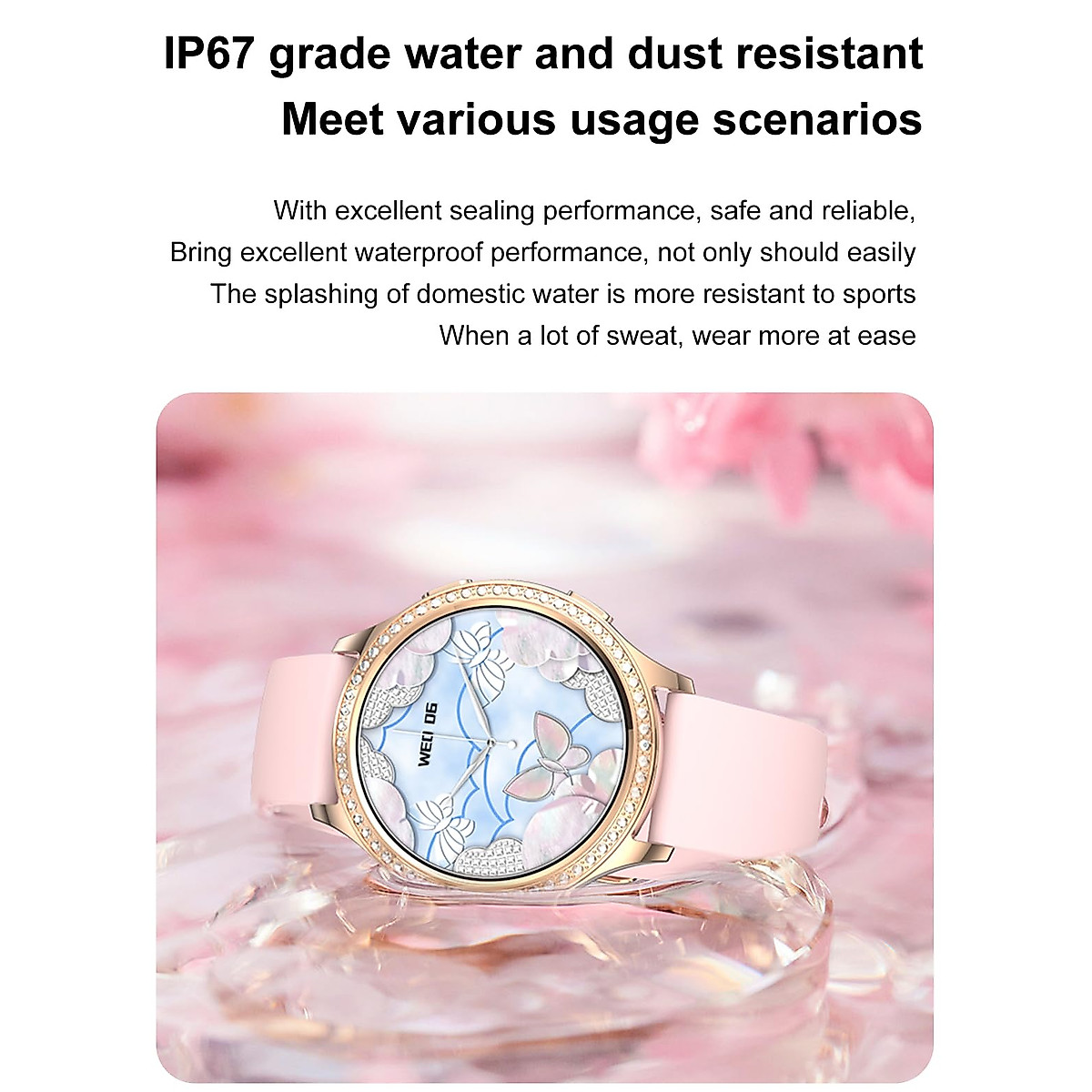 Dvtlfrj Fashion Diamond Smart Watch for Women 1.32" HD Touch Screen 100+ Sports Modes Fitness Tracker with Heart Rate iP67 Waterproof Smartwatch Compatible with Android iOS,53Rose Gold