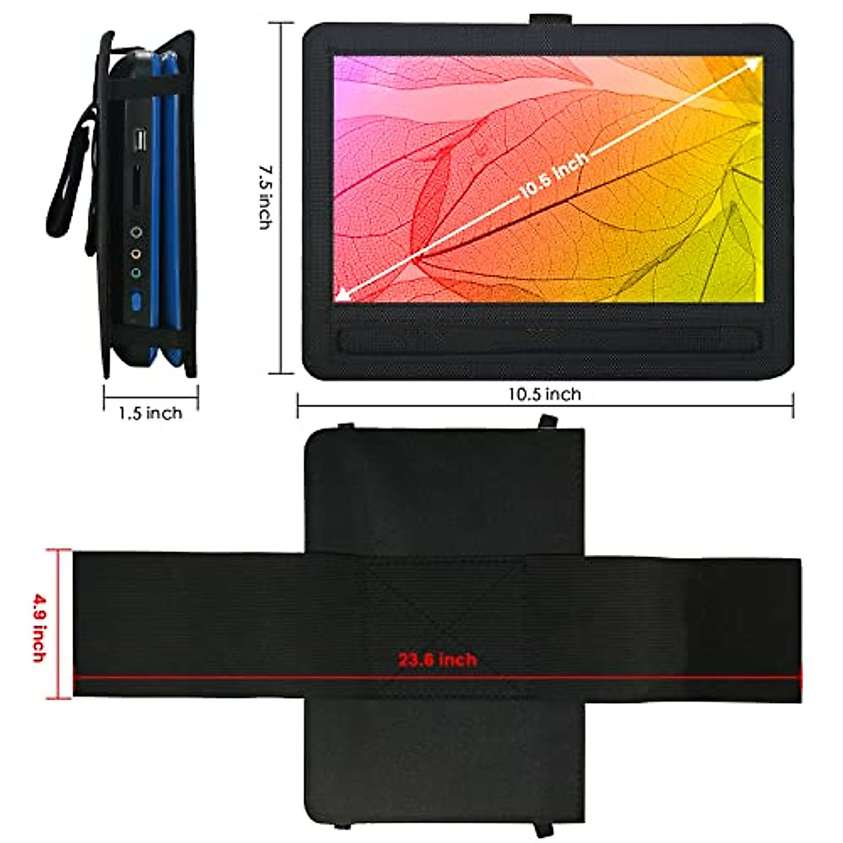 Portable DVD Player Headrest Mount Holder Car Headrest Mount Holder Strap Case for Swivel & Flip Style Portable DVD Player with 10 inch to 10.5 inch Screen (XCZB-10)