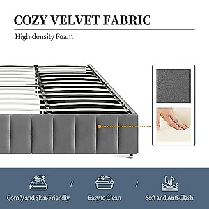 Yaheetech King Bed Frame Upholstered Platform Bed with 4 Storage Drawers, Large Storage Space/Strong Wooden Slats/Non-Slip and Noise-Free/No Fixed Headboard/No Box Spring Needed/Dark Gray King Bed