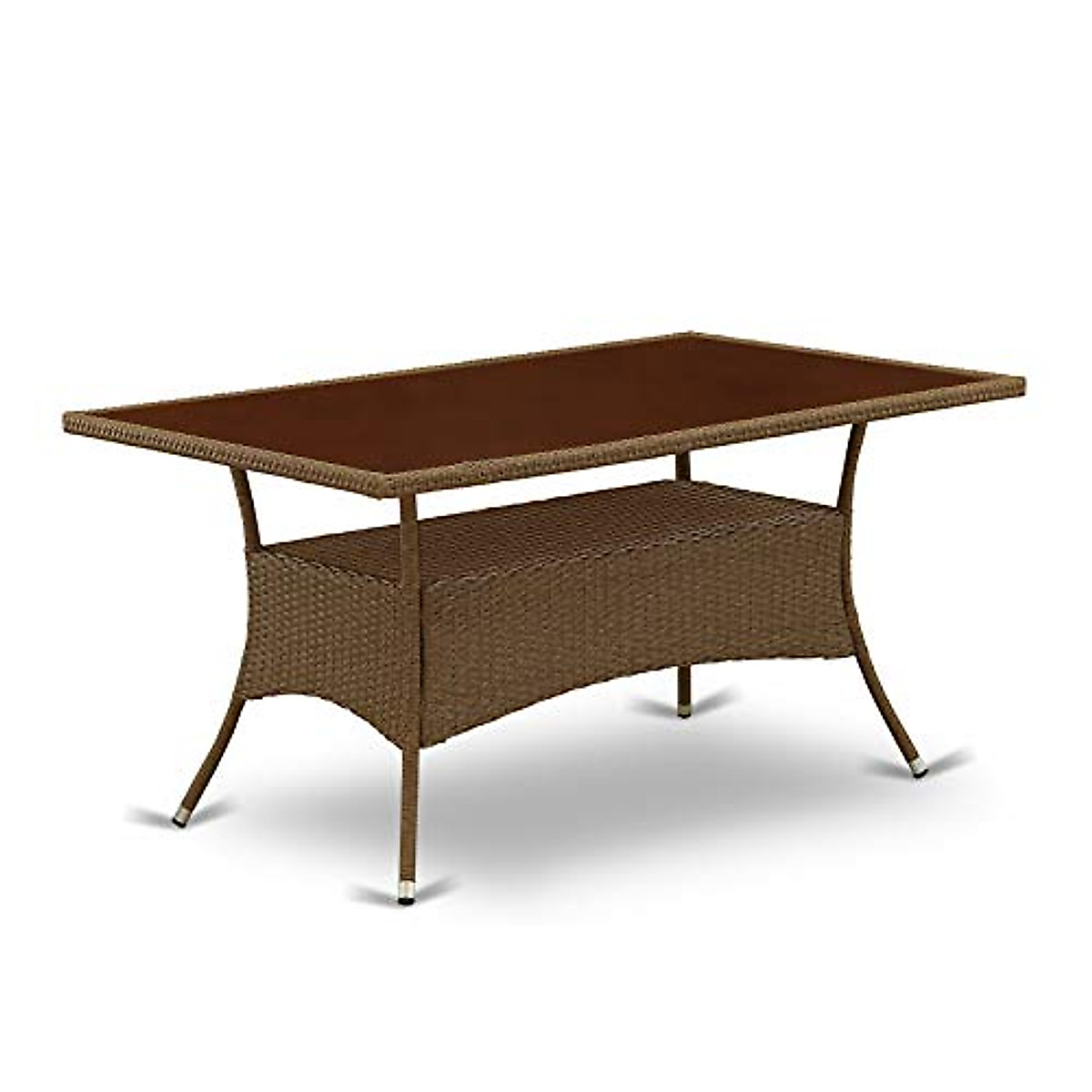 East West Furniture Oslo 7 Piece Outdoor Wicker Patio Furniture Sets Consist of a Rectangle Bistro Table with Glass Top and 6 Balcony Armchair with Cushion, 36x60 Inch, Brown