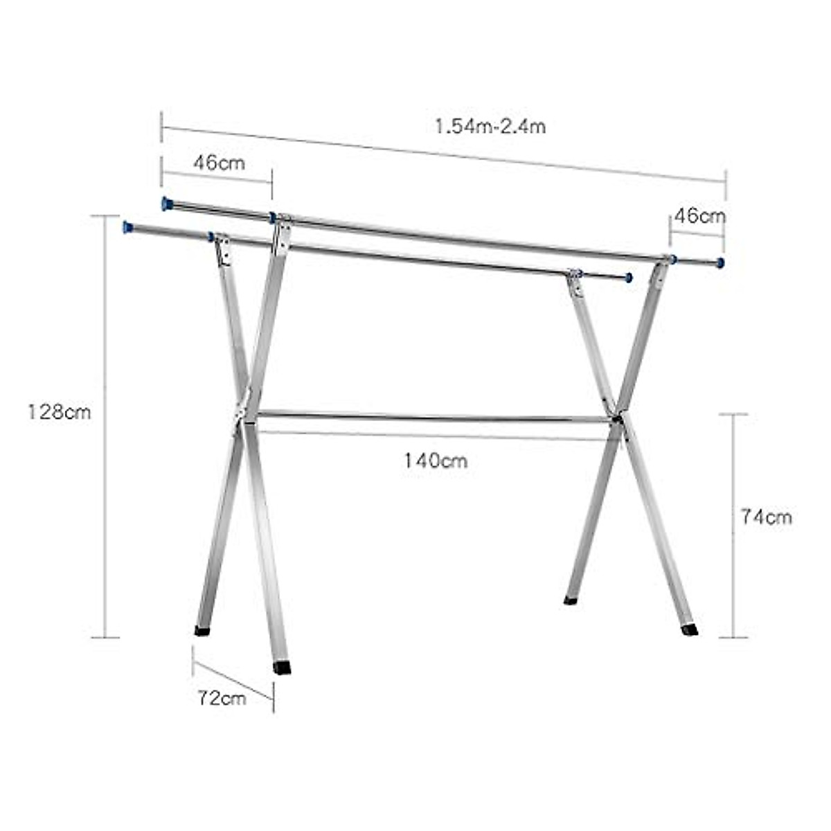 Drying Rack Stainless Steel Floor Folding X-Type Double Pole Clothes Pole Indoor and Outdoor Balcony Telescopic FANJIANI (Color : A)