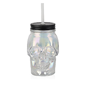 Servette Home 18oz Tumbler with Reusable Straw and Leakproof Lid Glass Skull Cup - Irridescent
