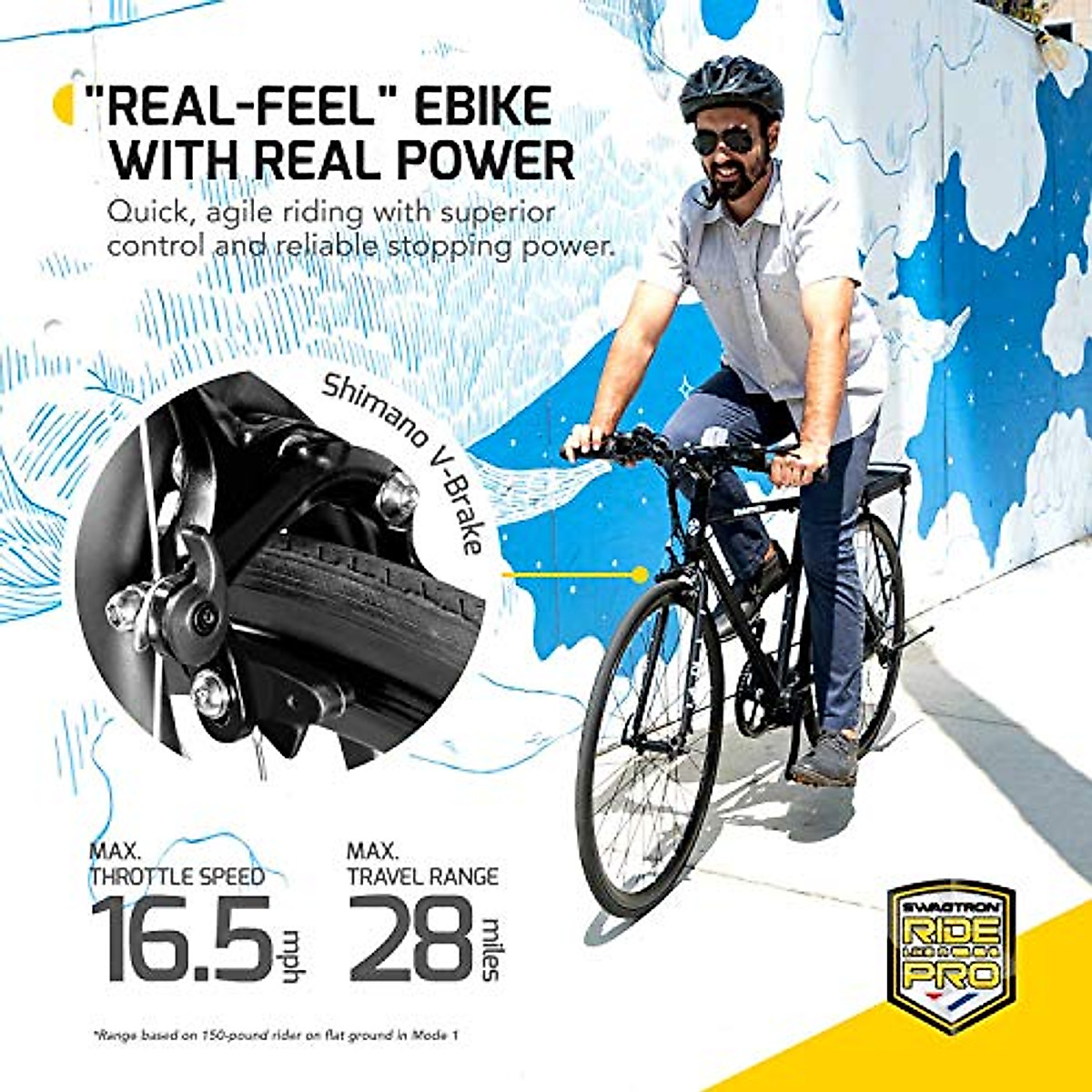 Swagtron Swagcycle EB-12 City Commuter Electric Bike with Removable Battery, Black, 700c Wheels, 7-Speed Shimano Gears