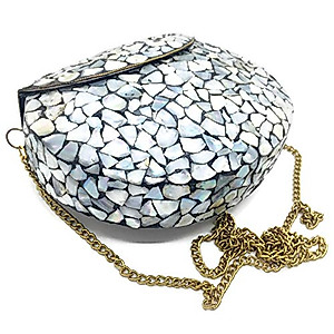 Women/Girls Bridal metal Sea shell clutch party sling bag Ethnic Indian Handmade mosaic metal bag