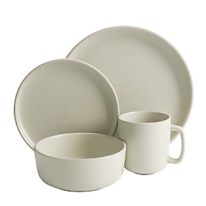 Gibson Home Zuma 16 Piece Round Kitchen Dinnerware Set, Dishes, Plates, Bowls, Mugs, Service for 4, Matte Stoneware, Cream