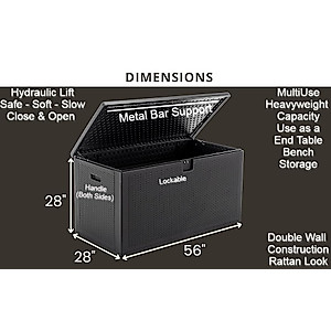 BTEXPERT 150 Gallon Large Resin Deck Box, Outdoor Storage Container for Patio Furniture Cushions Garden Tools Pool Toys Sports Equipment Waterproof Lockable Stainless Steel Metal insert rod