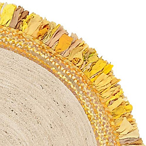 SAFAVIEH Cape Cod Collection 3' Round Gold / Natural CAP212D Handmade Boho Fringe Jute & Cotton Area Rug