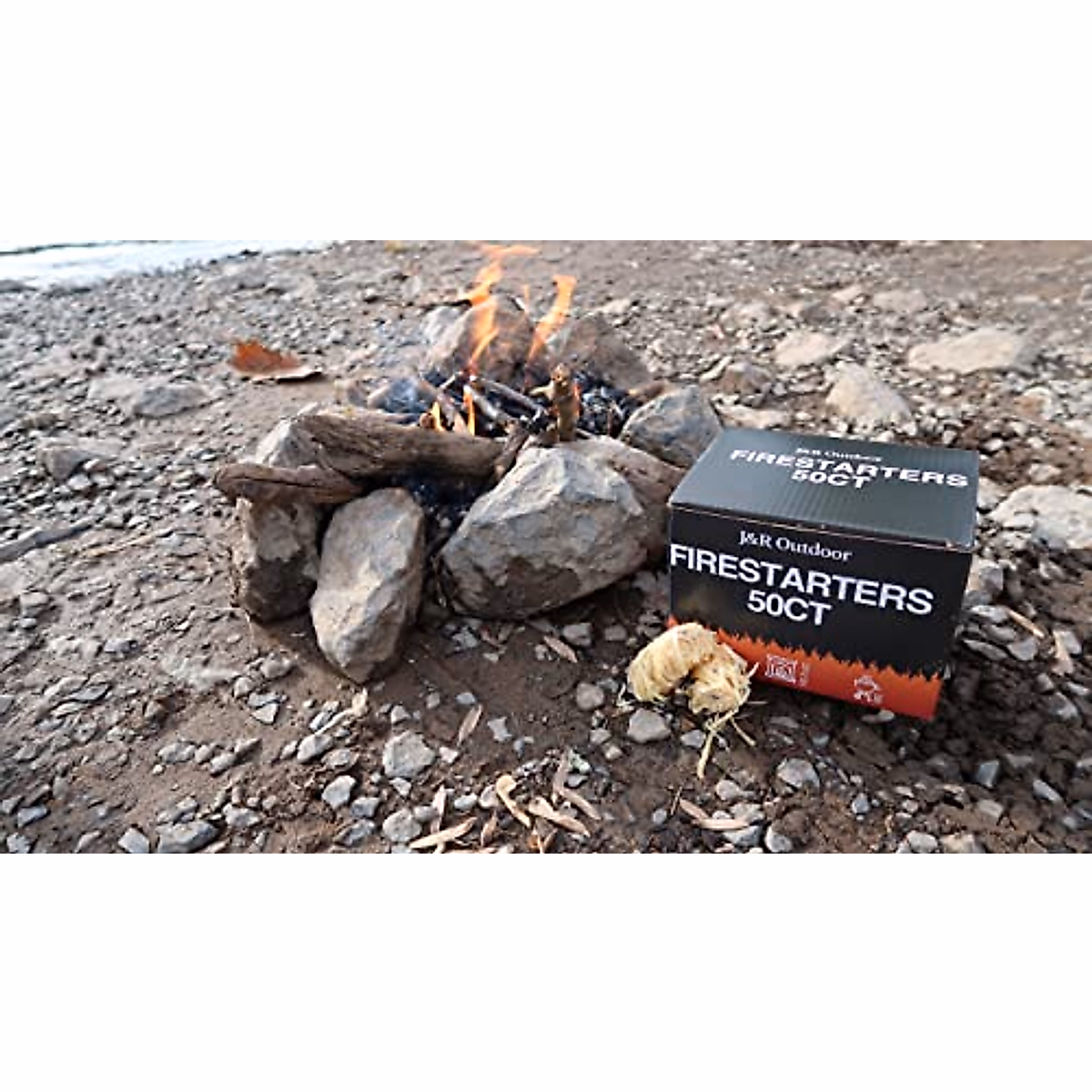 J&R Outdoor 50pc Fire Starter Pack, Extended Burn time FireStarters for Indoor and Outdoor uses, FireStarters for Fireplace, Campfires, Grilling, Wood Stoves, No Odor and Water Resistant
