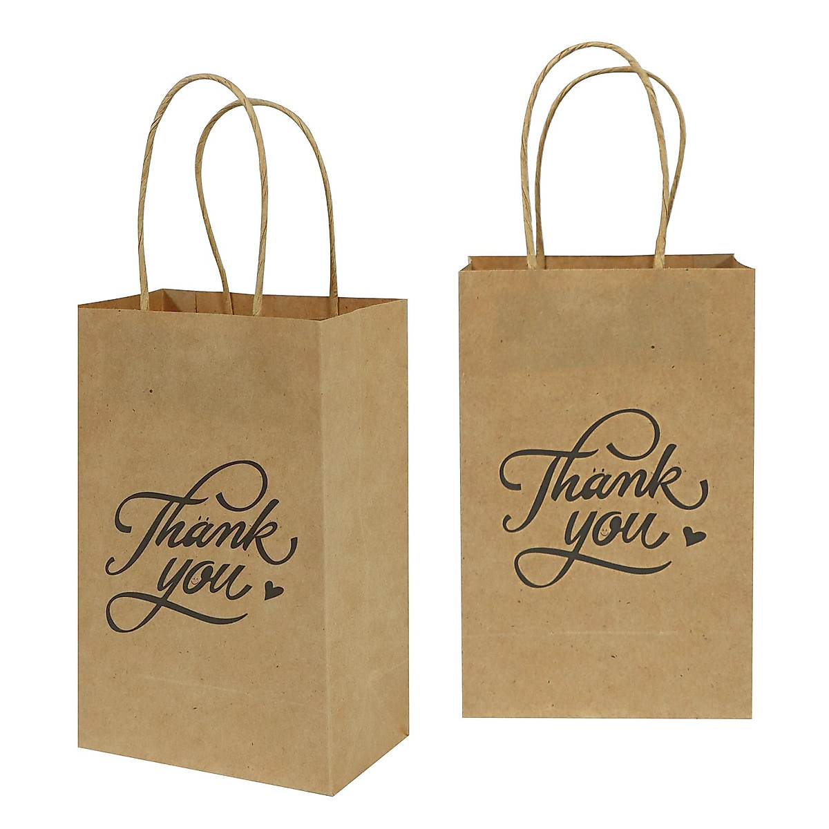 bagmad 50 Pack 5.25x3.25x8 Inch Small Brown Paper Gift Bags with Handles Bulk, Thank You Kraft Paper Bags for Party Favors Grocery Retail Shopping Wedding Craft Cub Sacks (Plain Natural, 50pcs)