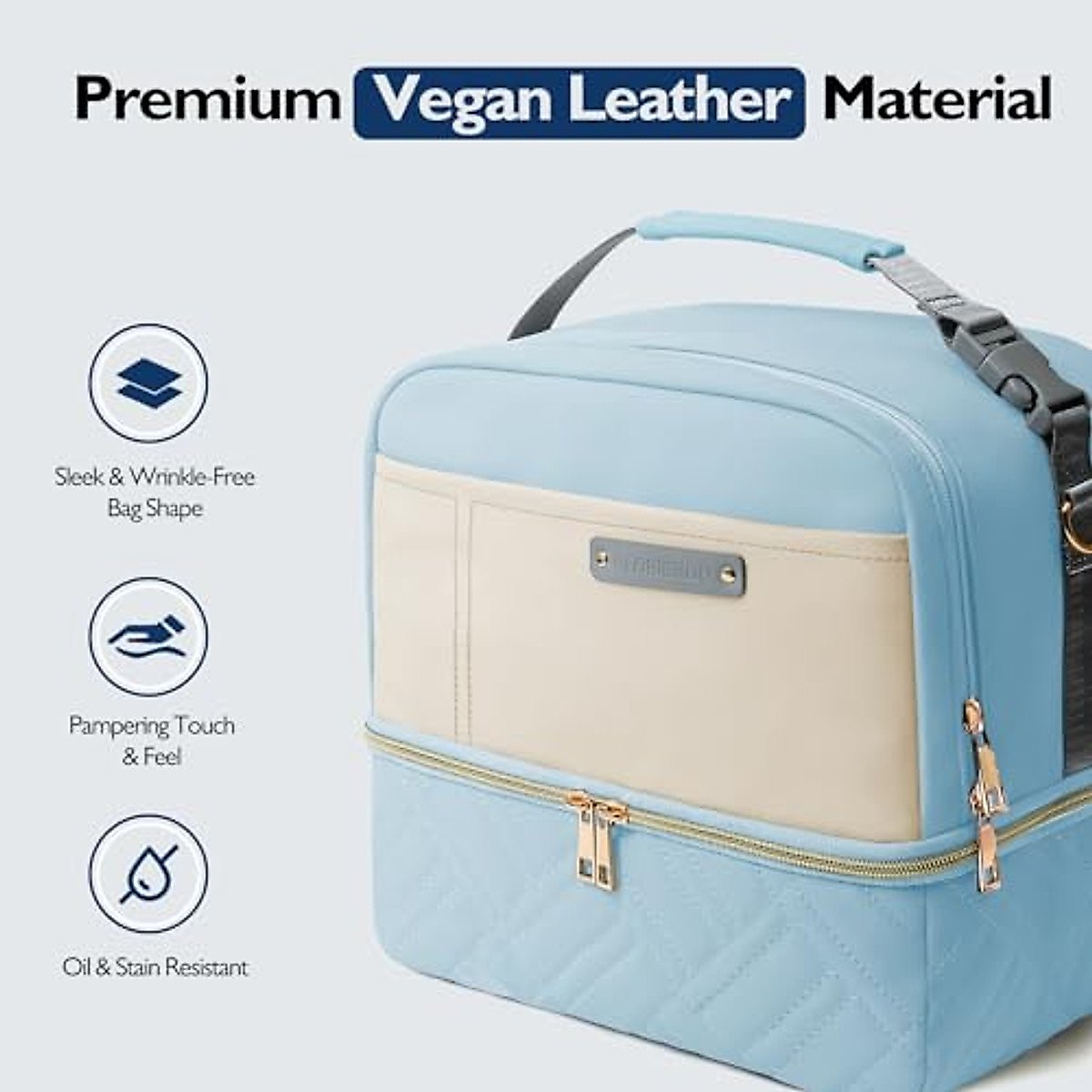 GLORIEROO Large Lunch Bag Women - 2 Tier Vegan Leather Insulated Leakproof Waterproof Lunch Box Cooler with Removable Strap for Work Travel Picnics Teacher Mothers Day Christmas Gifts for Women