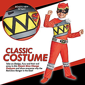 Red Power Rangers Costume for Toddlers. Official Licensed Red Ranger Dino Charge Classic Power Ranger Suit with Mask for Boys & Girls, Large (4-6)