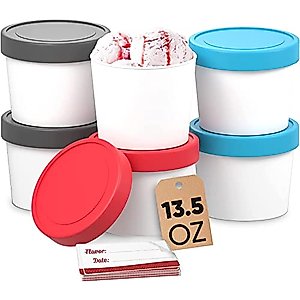 StarPack Ice Cream Containers for Homemade Ice Cream (6 Pcs) - Reusable Ice Cream Containers With Lids - No Leak & Frost Ice Cream Storage Containers For Freezer - 13.5oz per Ice Cream Container