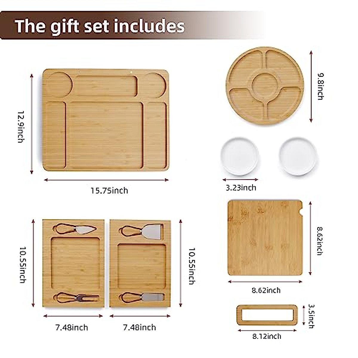 Large Charcuterie Boards, Bamboo Cheese Board and Knife Set, Charcuterie Platter Cheese Trays, House Warming Gifts New Home, Wedding Gifts for Couple, Unique Bridal Shower Gift for Women