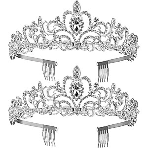 2 Pack Tiara for Girls Tiara Princess Crown Girls Rhinestones Crystal Wedding Bridal Crown Tiara 2 Pack with Comb Women Princess Crown Headband (Style 1)