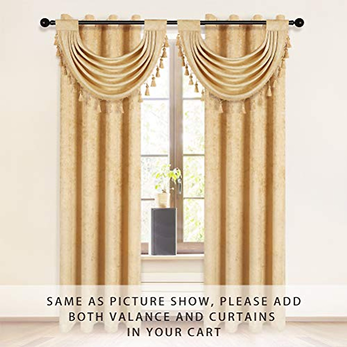 ELKCA Thick Chenille Waterfall Swag Valances for Living Room Gold Valance Window Curtains for Kitchen,Pack of 2 (Gold, 30" W x 22" L)