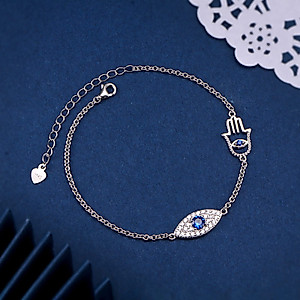 Alphm Evil Eye Hamsa Hand Bracelet S925 Sterling Silver Adjustable Bracelet for Women Evil Eye Jewelry Hamsa Hand Bracelet for Women