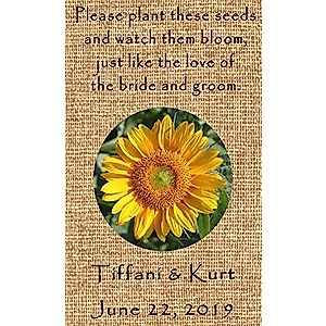 Wedding/Bridal Wildflower Seed Packet Favors (w/seeds) Personalized 50 qty-Burlap Sunflower Design