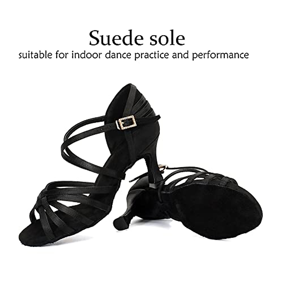 DKZSYIM Women's Satin Latin Dance Shoes Professional Ballroom Salsa Practice Performance Dancing Shoes,2324-Black-7.5,US 7