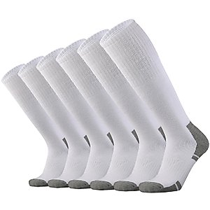 Ortis Cotton Full Cushion Over the Calf Socks OTC Knee High Thick Moisture Wicking Breathable Work Boot Thermal Warm(WhiteGrey L)