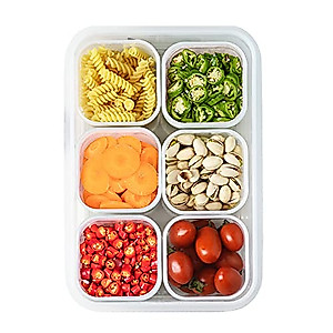 Fridge Food Storage Container with Airtight Lid , 6 Removable Plastic Small Boxes, Reusable Fruit & Vegetable Organizer, Stackable for Storage Storage