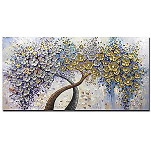 V-inspire Art,30x60 Inch Modern 3D Hand Painted Lucky Flower Tree Oil Paintings Acrylic Painted Wood Frame Decoration Abstract Canvas Wall Art Living Room Bedroom Dining Room Home Ornament