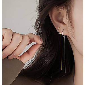 Reffeer Solid 925 Sterling Silver Dangle Chain Earrings Tassel Threader for Women Long Dangle Earrings Minimalist (B-18K Gold)