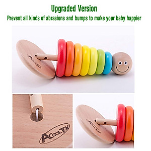 ACOOLTOY Wooden Rainbow Stacking Tower, Stacking Ring Toys for Children Over 18 Months