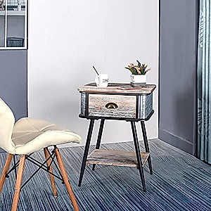 Hoeneo End Table with 1 Drawer,Solid Wood Sofa Side Table,Bedroom Storage Nightstand,Rustic Furniture Easy Assembly (Grey)