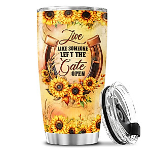 HUBUPU Flower Cups Sunflower Floral, Horse Gate Open, Horse Gifts, Tumbler 20 Oz With Lid And Straw