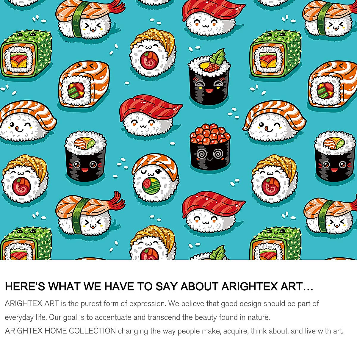 ARIGHTEX Sushi Duvet Cover Set, Blue, Kawaii Style Sushi Smiling Pattern, Decorative 3 Piece Bedding Sets with 2 Pillow Shams, Twin Size