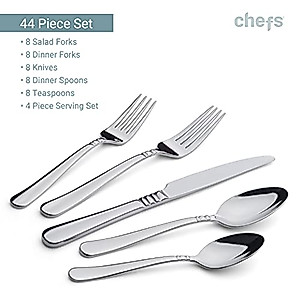 Chefs 18/10 Stainless Steel 44pc Flatware Set, Service for 8, Harlow