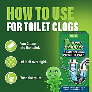 Green Gobbler Drain Clog Remover PAC'S | 5 Drain Opening Pacs & 5 Hair Drain Snake Tools | Best Drain Cleaner and Clog Remover