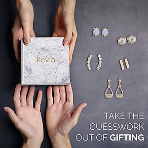 Kevia Set of 5 Stud Earrings in Gold with Green Gemstone, CZ & Leaf & Knot Accents