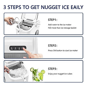 Joy Pebble Bullet Ice Maker Countertop with Handle,9 Bullet Ice Cubes Ready in 6 Mins,26Lbs/24H, Self-Cleaning Portable Ice Machine with Basket and Scoop, for Home/Kitchen, White