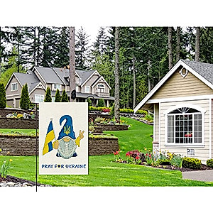 Haustalk Pray for Ukraine Garden Flags Double Sided Ukraine Gnomes Garden Flag Polyester Flag for Yard House Decor 12x18