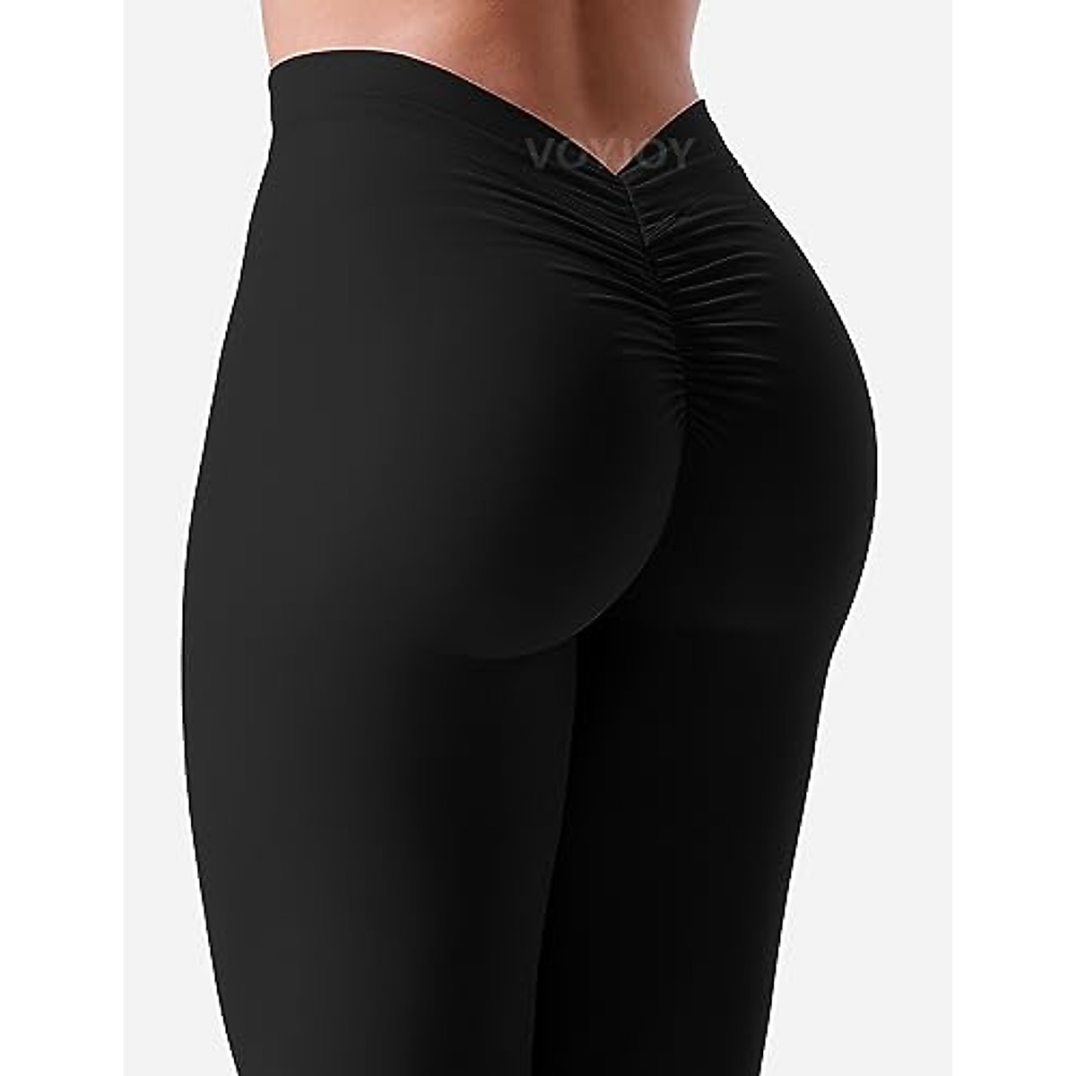VOYJOY V-Back Scrunch Butt Leggings Workout Gym Lifting Leggings Gym Leggings Booty Tights Deep Black