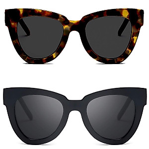 Dollger 2PCS Retro Cat Eye Sunglasses for Women Men Vintage Square Fashion Cateye Tortoise Sunglasses Leopard+BLACK