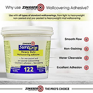 Zinsser SureGrip 122 Heavy Duty Wallcovering Adhesive, Wallpaper Glue + KLEEG Wallpaper Smoothing Tool, Wallpaper Tools Kit, Wall Paper Adhesive, Vinyl Wallcovering