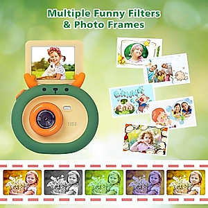 Kids Digital Camera Toddler Camera HD 1080P Video Camera for Kids Age 3-12 Kids Selfie Camera with Flip-Up Monitor Mini Kids Camera with 32GB SD Card Christmas Birthday Gift for Kids Green