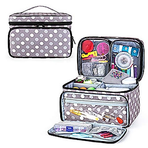 Luxja Sewing Accessories Organizer with 2 Detachable Clear Pockets, Sewing Supplies Organizer (Patent Design), Polka Dots