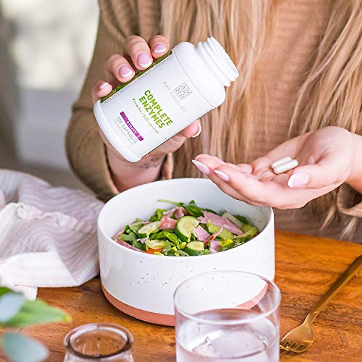 Amy Myers MD Digestive Enzymes for Digestion Aid - 19 Enzymes for Gut Health, Bloating & Stomach Issues - DPP-IV Protease Amylase Lipase Lactase Sucrase - Break down protein carb sugar fiber 120 Caps