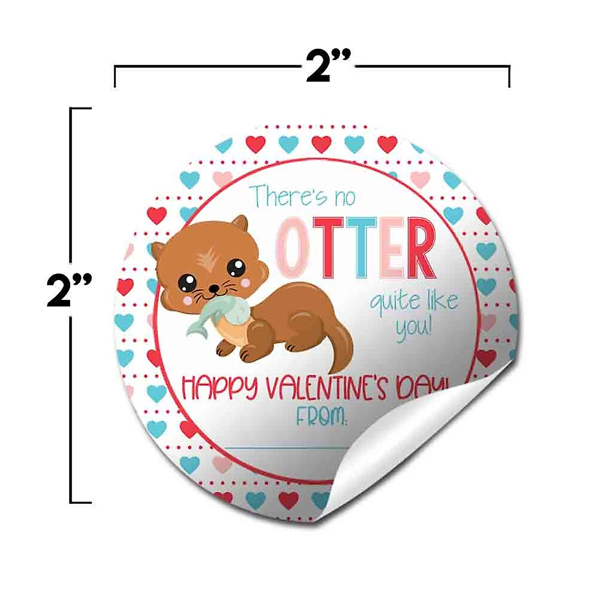 Cute Otter Themed Valentine Party Favor Sticker Labels for Kids, 40 2" Party Circle Stickers by AmandaCreation, Great for Classroom Valentines, Envelope Seals, Gifts & Treats