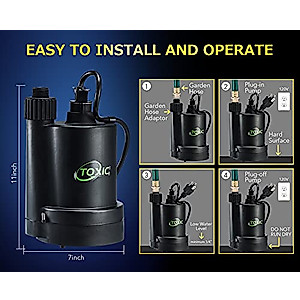 Water Pump Submersible Utility Pump Thermoplastic 1/4 HP Portable Electric Water Removal Drain Pump for Garden Tub Pond Basement Swimming Pool with 10-Foot Cord