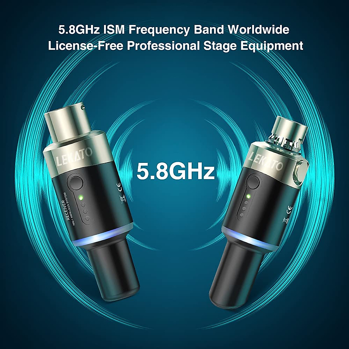 LEKATO 5.8 Ghz Wireless Microphone Transmitter Receiver Plug-on XLR Microphone Wireless System for Dynamic Microphone, Audio Mixer, DSLR Camera, PA System