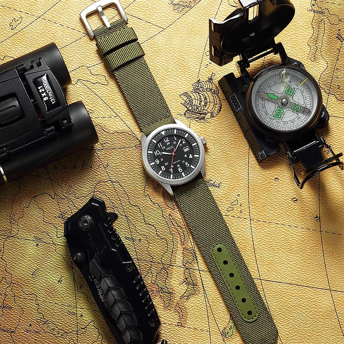 Infantry Black Military Analog Wrist Watch for Men, Mens Army Field Tactical Sport Watches Work Watch, Waterproof Outdoor Casual Quartz Wristwatch,5ATM Waterproof