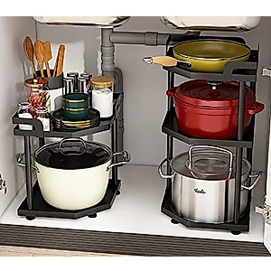 Nicunom 3-Tier Kitchen Corner Organizer Shelf, Countertop Storage Rack, Under Sink Organizers, Pots and Pans Organizer for Cabinet, Bathroom Countertop Organizer, Black