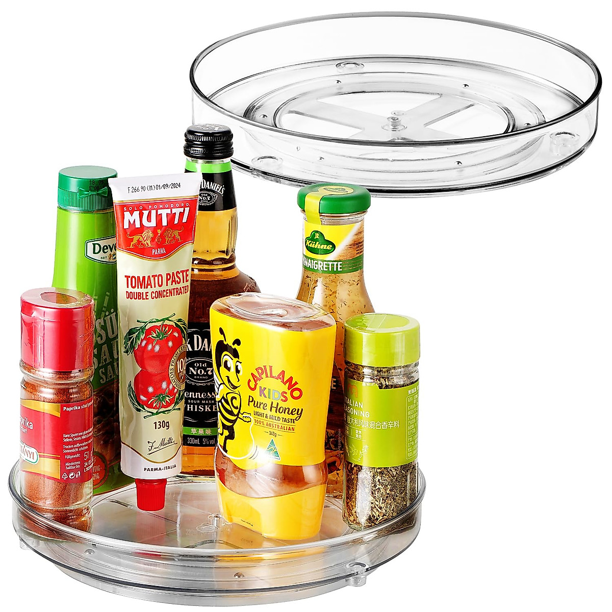 Lazy Susan Rotating Turntable Food Storage Container for Cabinets, Pantry, Fridge, Countertops,Vanity,BPA Free - Spinning Organizer for Spices, Condiments - 9" Round , Clear-2 Pack